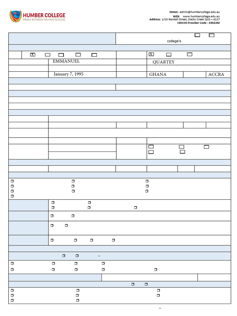 International-Student-Enrolment-Form Humber College | PDF