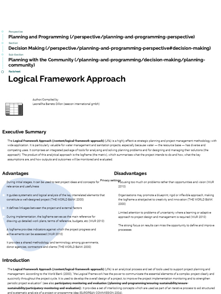Logical Framework Approach - SSWM - Find Tools For Sustainable ...