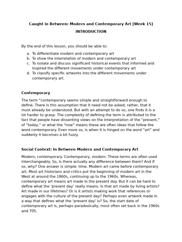 Caught in Between Modern and Contemporary Art | PDF