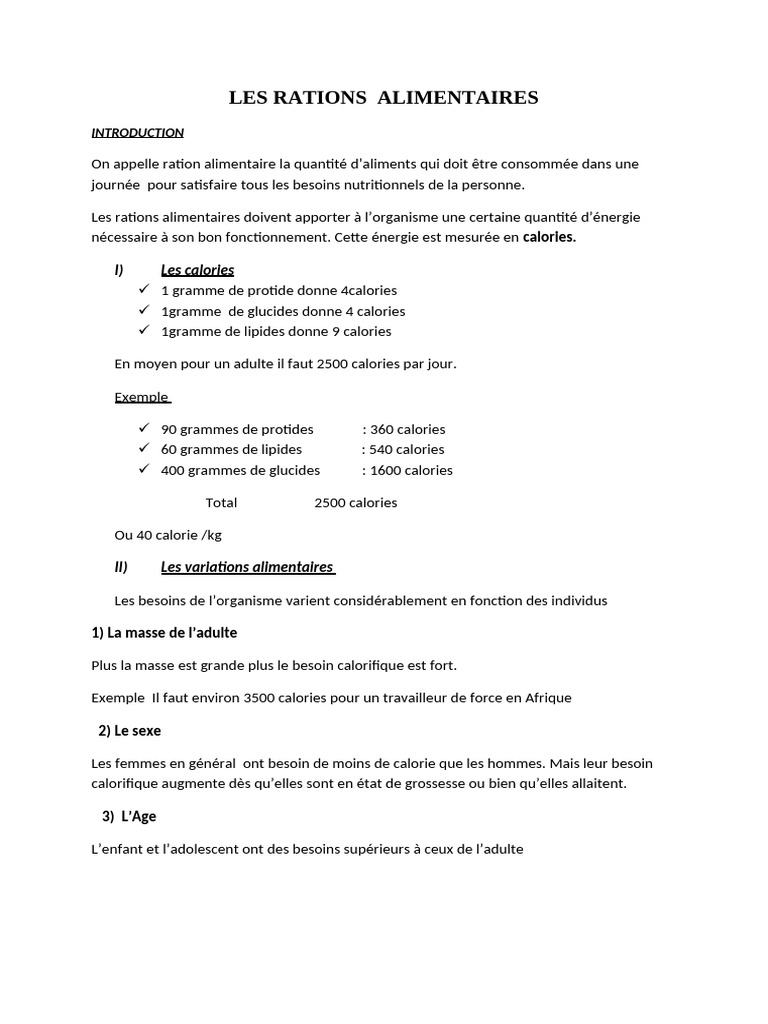 LES RATIONS ALIMENTAIRES | PDF