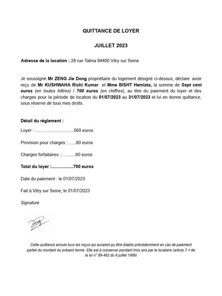 Quittance de Loyer 28 3 202307 | PDF