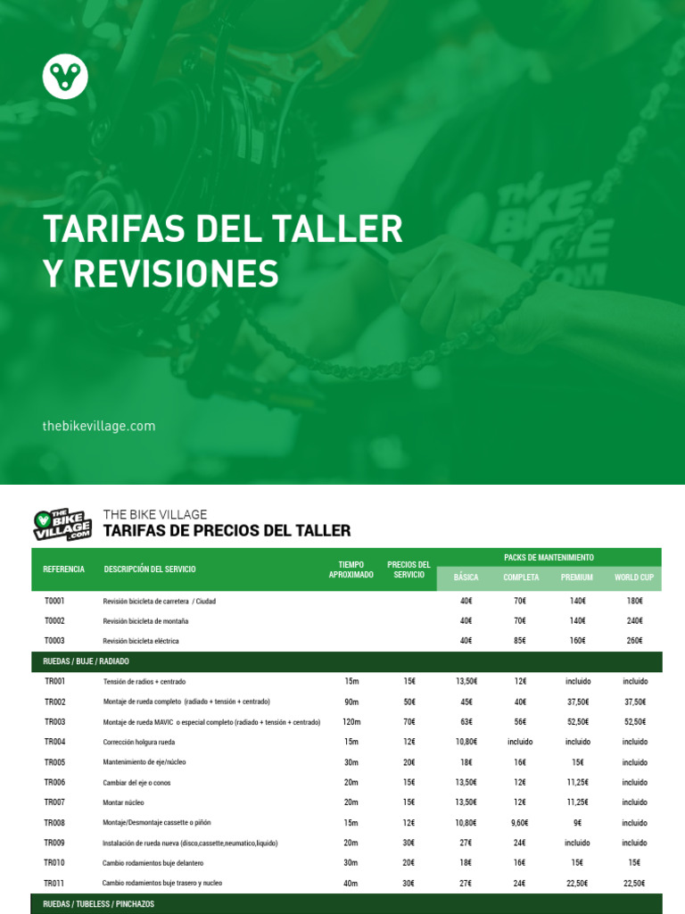 TBV Tarifas Taller 2024 BAJA | PDF