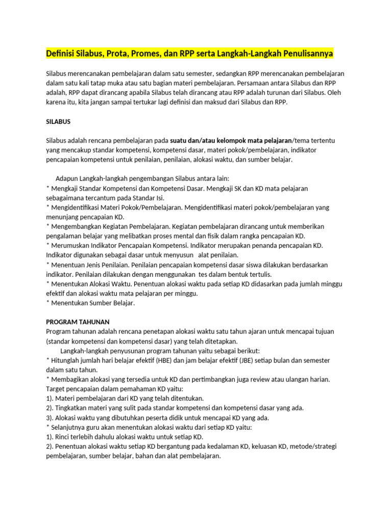 AA - Definisi Silabus, Prota, Promes, RPP - MR IDP Class | PDF