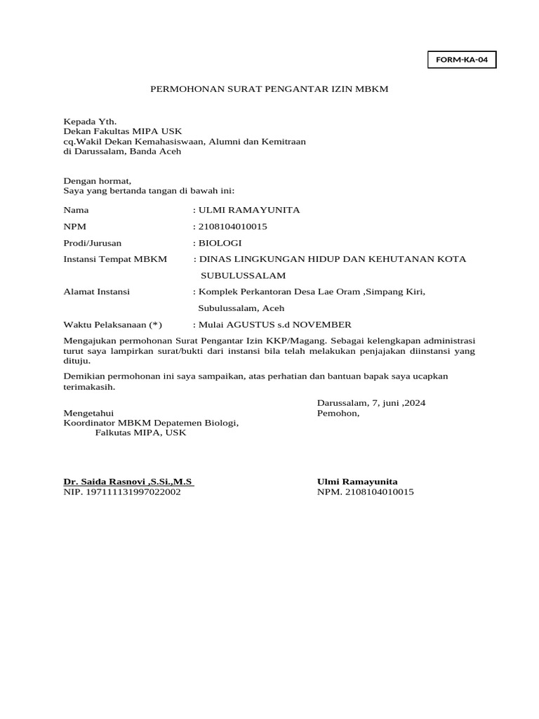 Permohonan Surat Pengantar KKP,Magang | PDF