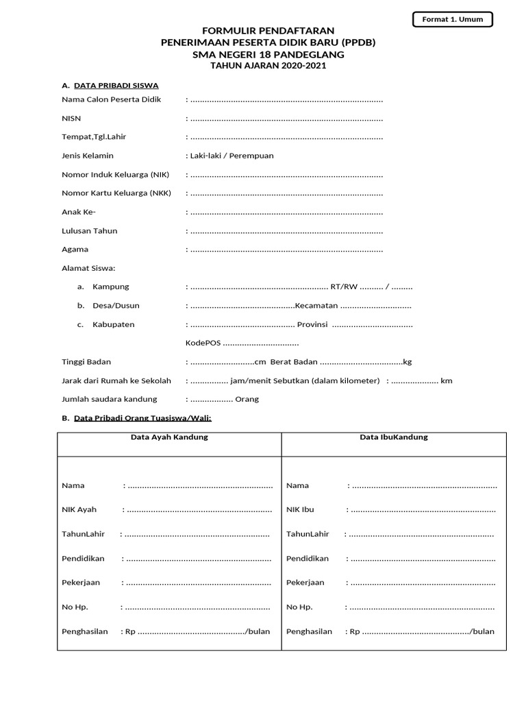 Formulir Pendaftaran Pdf
