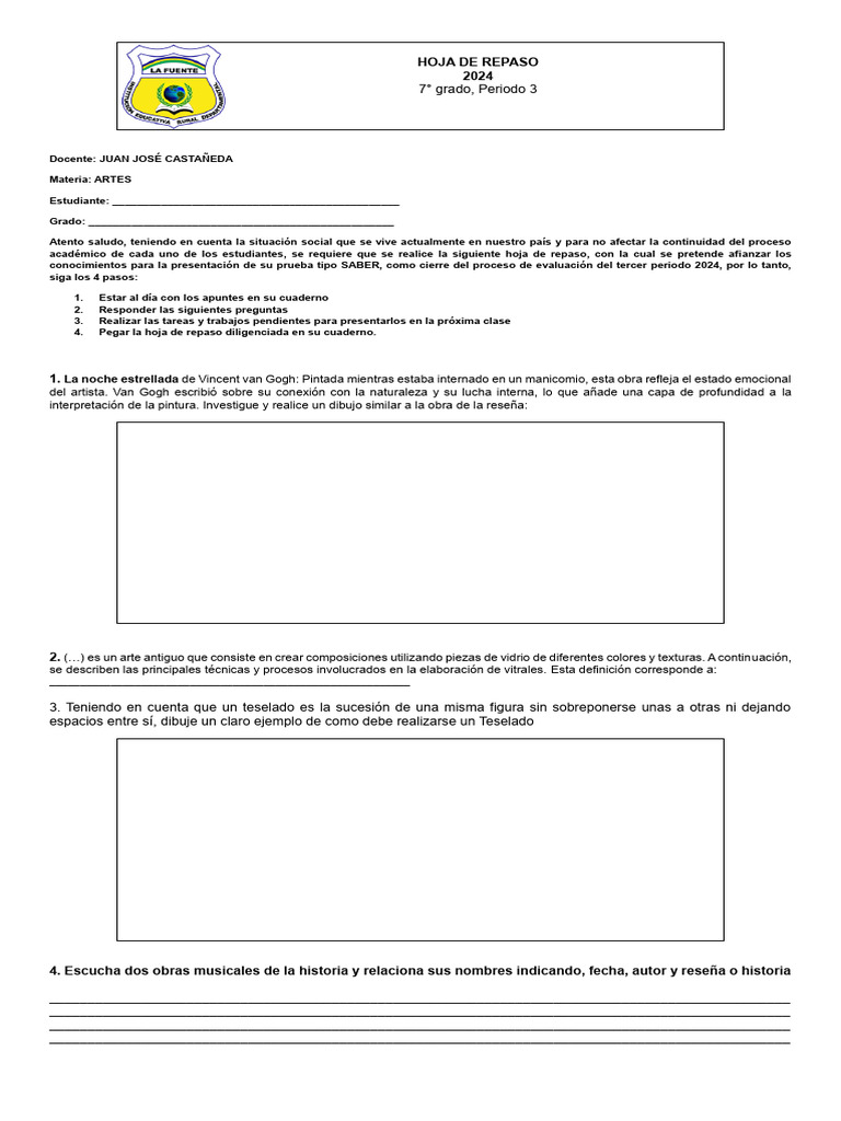 7° Periodo 3.6. Hoja de Repaso | PDF