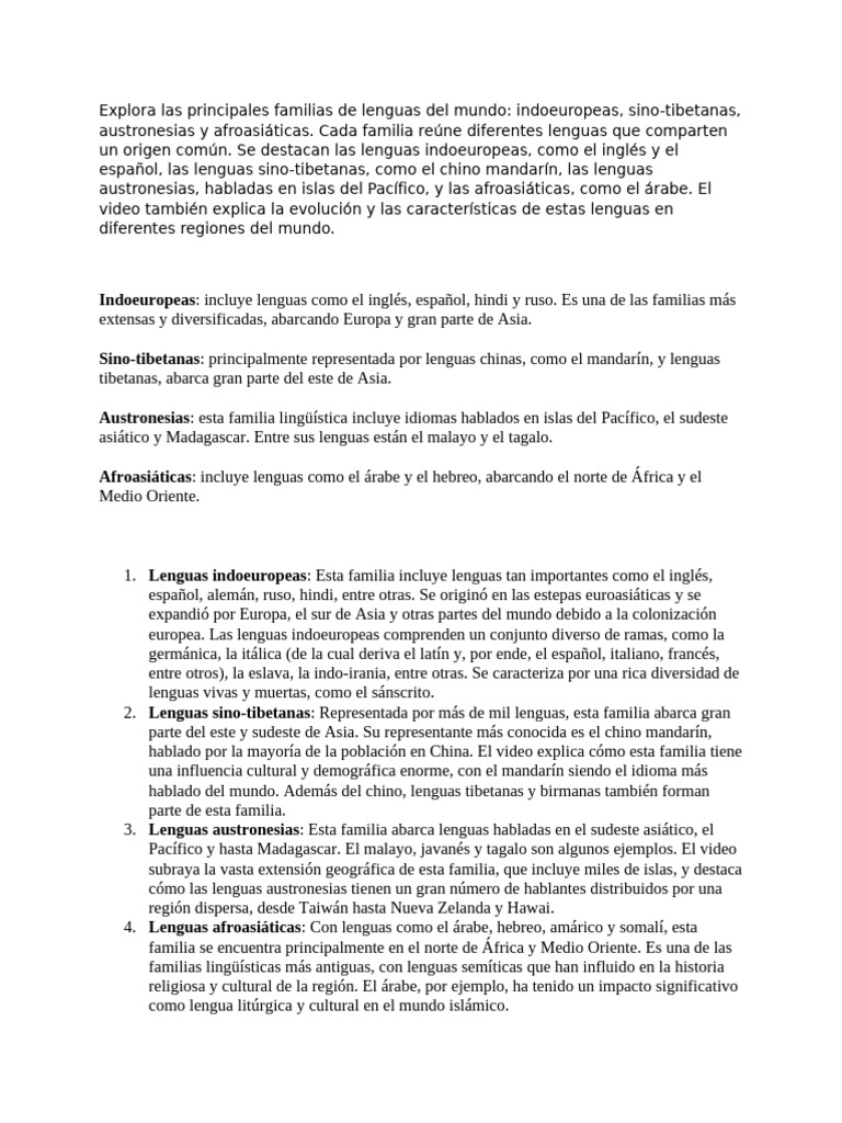Familias de lenguas del mundo: guía completa | PDF | Asia | Idioma en ...