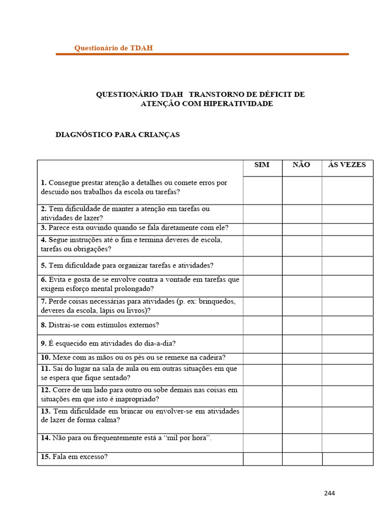 Modelo de Questionário para Aluno Com TDAH | PDF