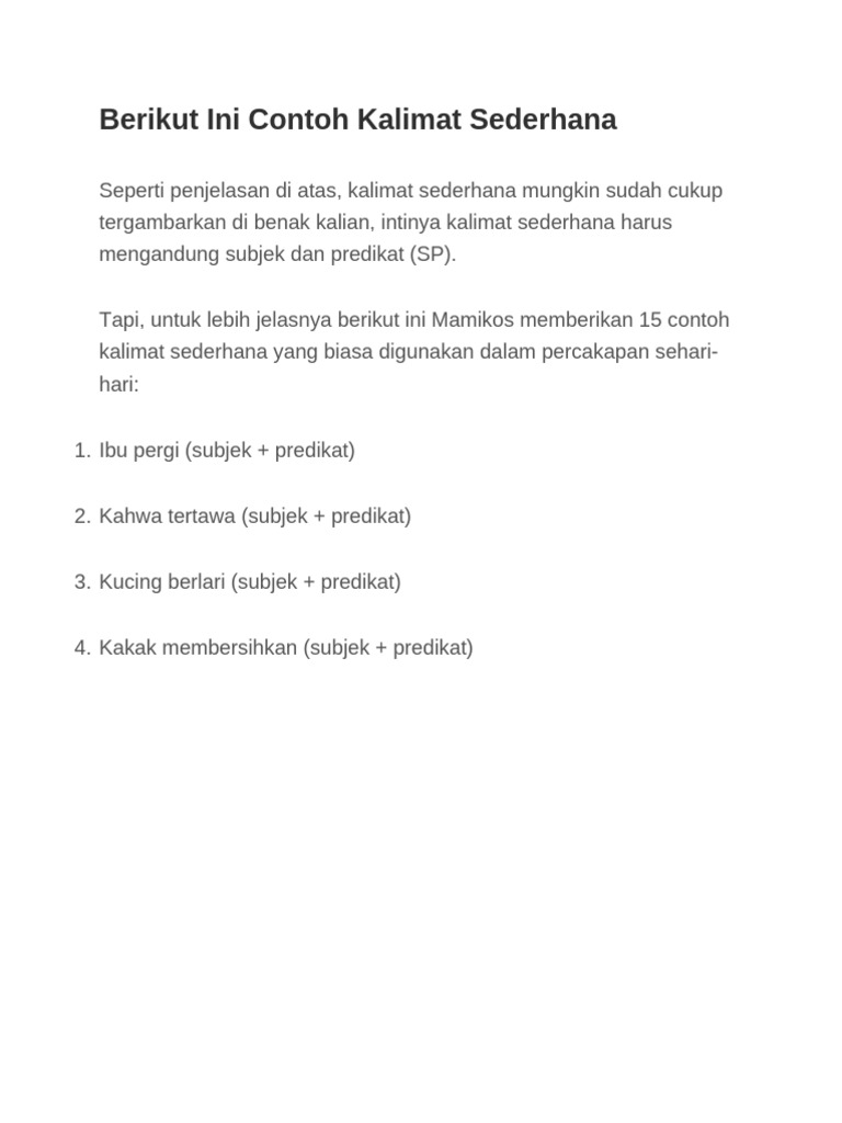 Berikut Ini Contoh Kalimat Sederhana | PDF