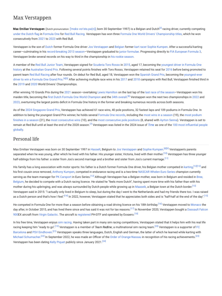 Max Verstappen - Wikipedia | PDF