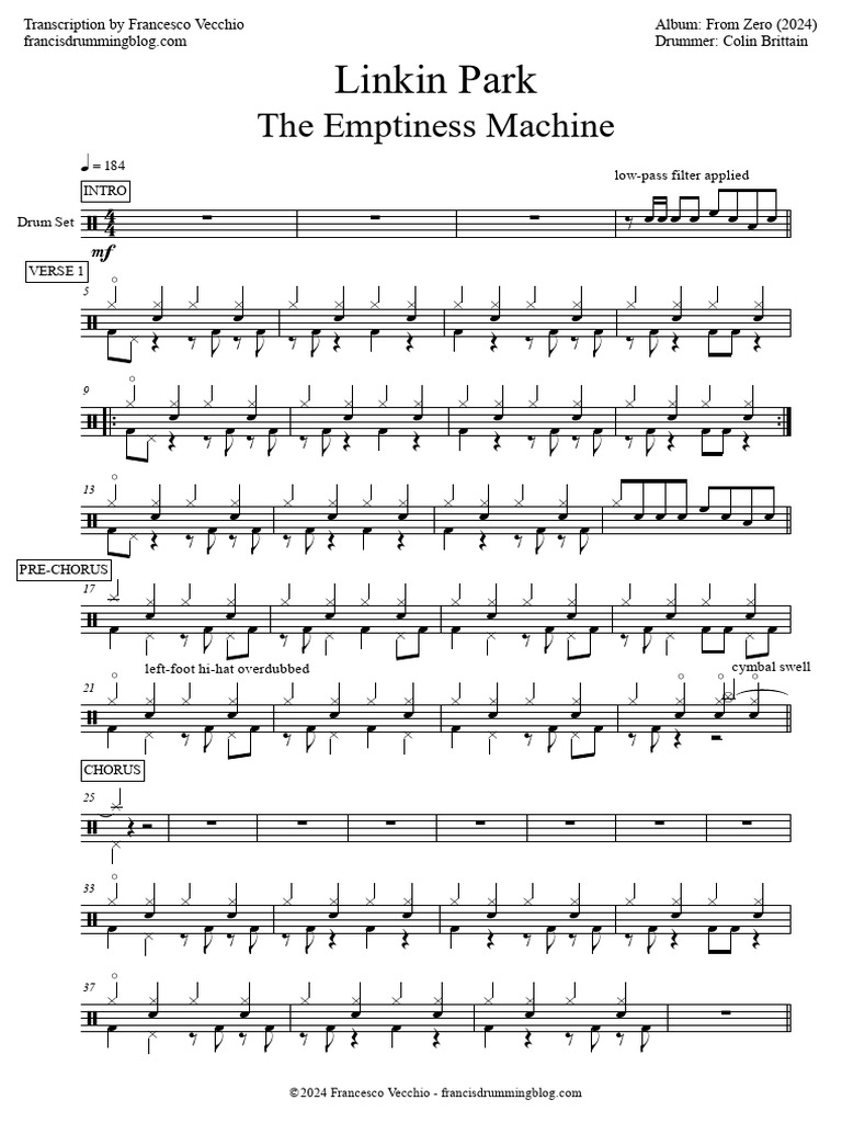 Linkin Park - The Emptiness Machine (Drum Sheet Music) | PDF | Musical ...