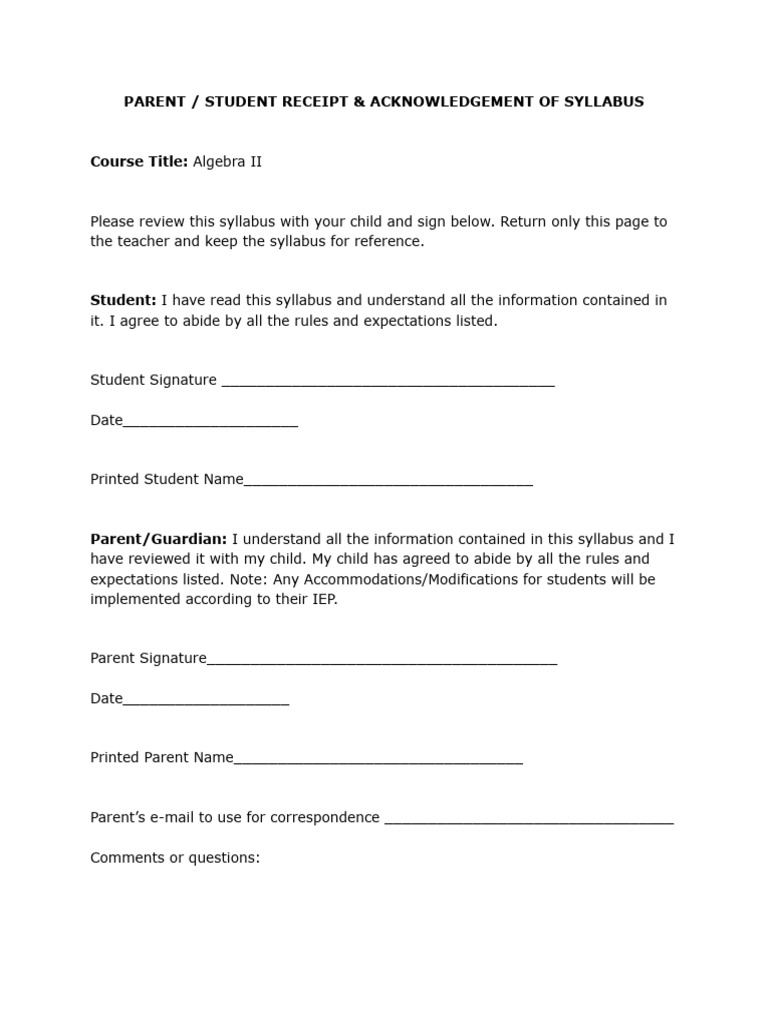 Algebra II 2024-2025 Syllabus PDF | PDF