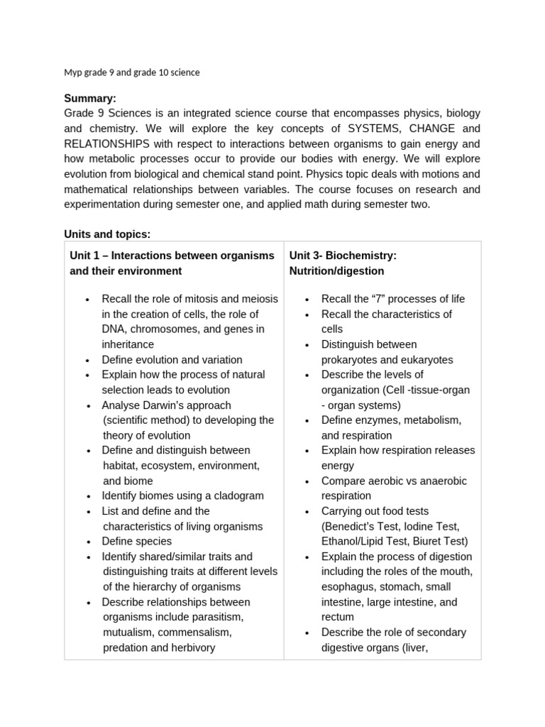 MYP Grade 9-10 Integrated Science Guide | PDF | Heat | Science