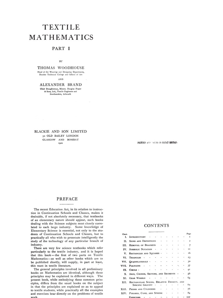 Textile Mathematics Part 1 | PDF
