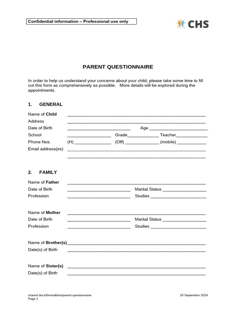 Parent Questionnaire | PDF