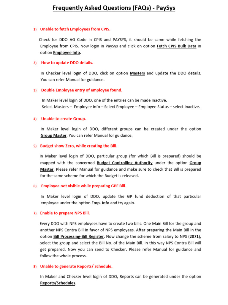 Frequently Asked Qs in PAYSYS | PDF