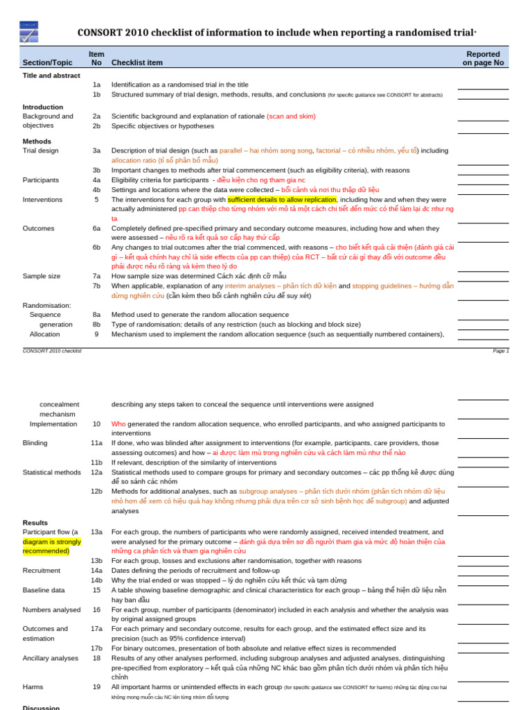 CONSORT 2010 Checklist | PDF