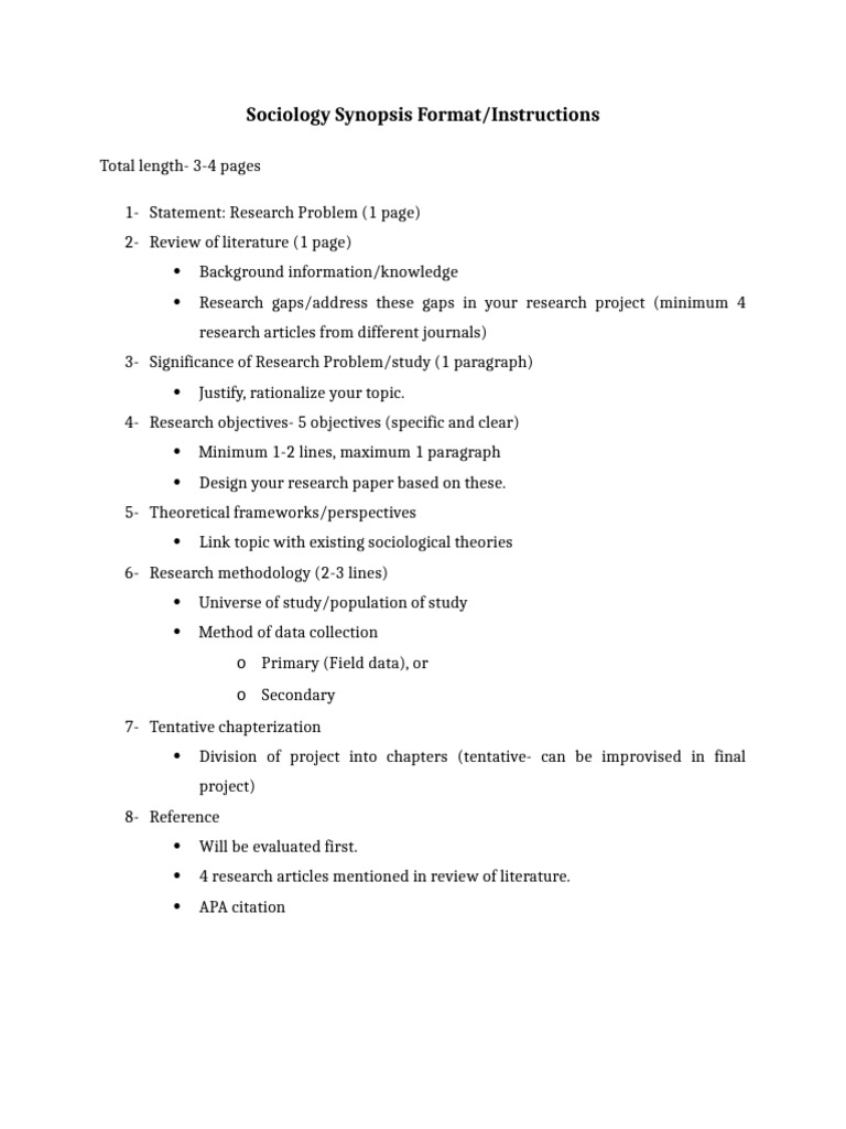Sociology Synopsis Format | PDF