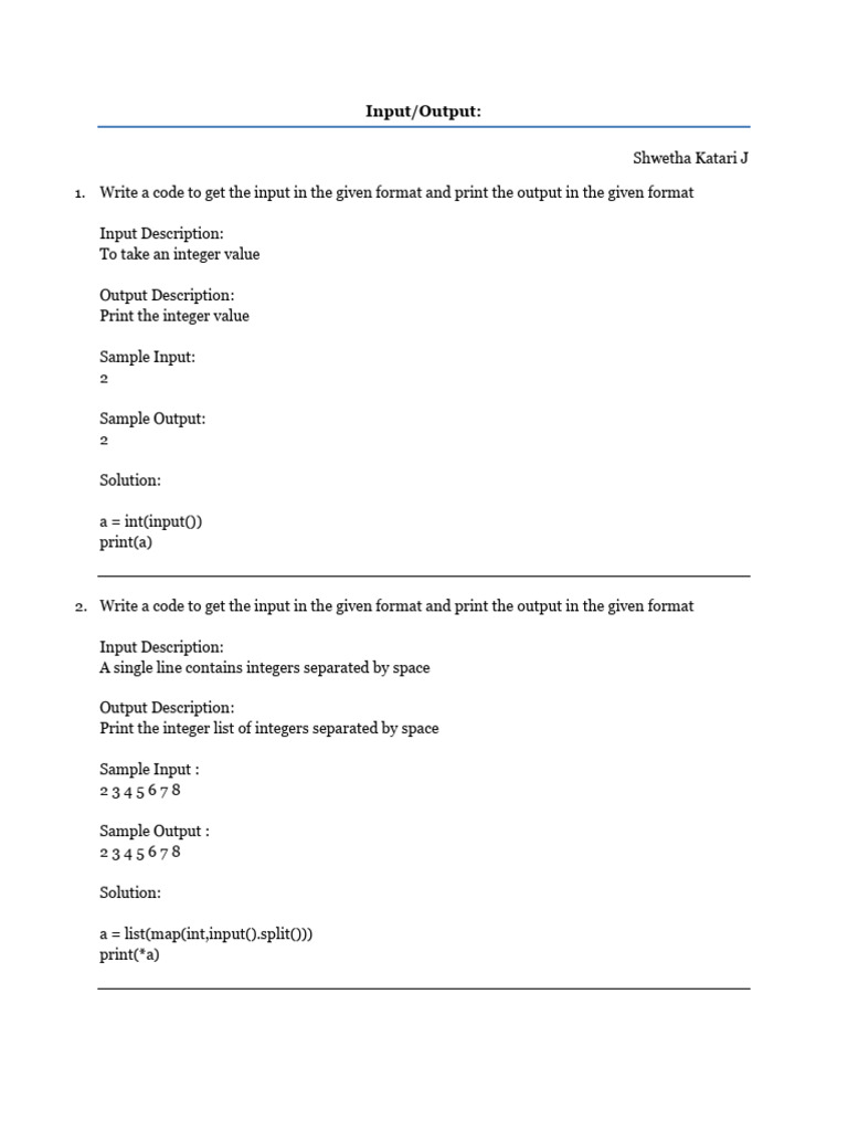 Input Output Codekata | PDF