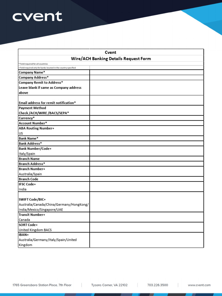 Wire - ACH Banking Details Request Form | PDF