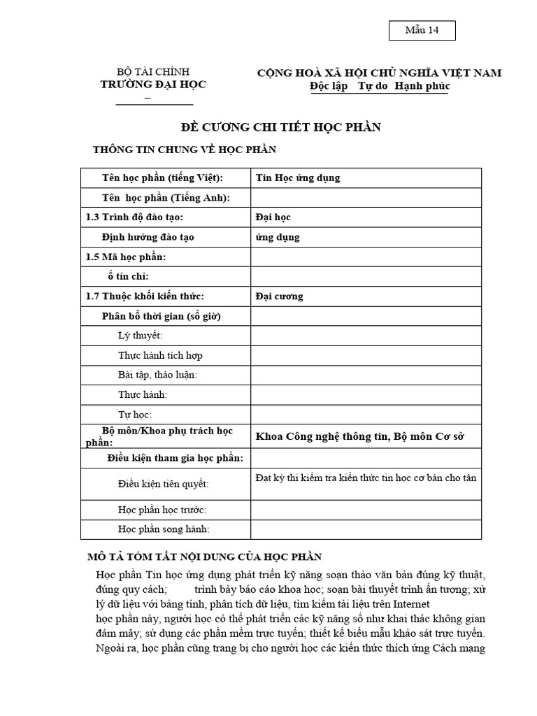 2022.11. de Cuong Chi Tiet THUD _Mẫu 14_Final | PDF