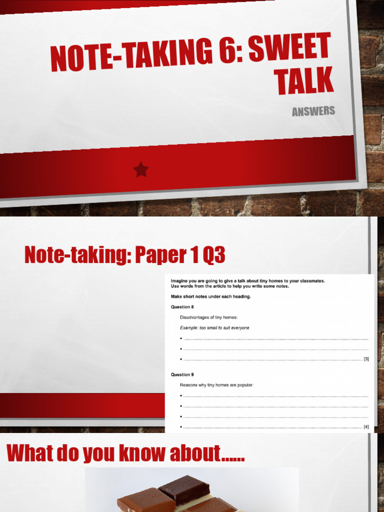 Note-Taking 6 Presentation and Answers | PDF | Chocolate | Confectionery