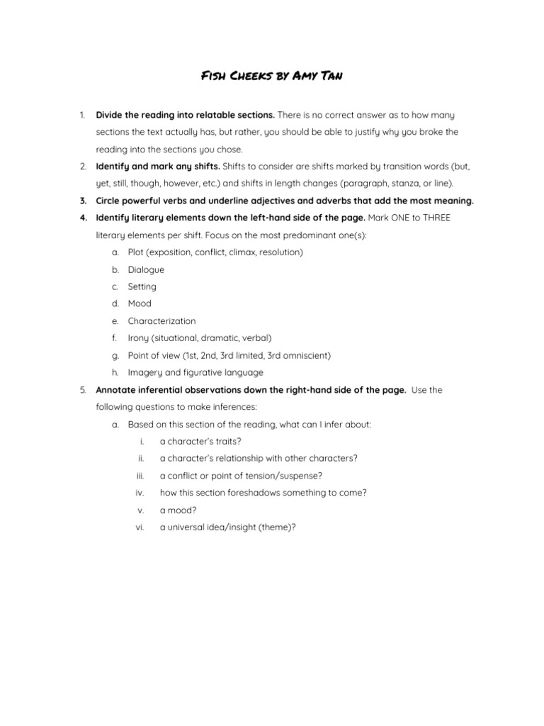 Fish Cheeks by Amy Tan - Eng. II Hns. | PDF