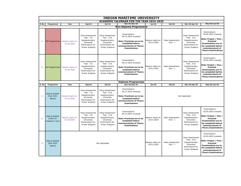 IMU Academic Calendar 2024 25 | PDF
