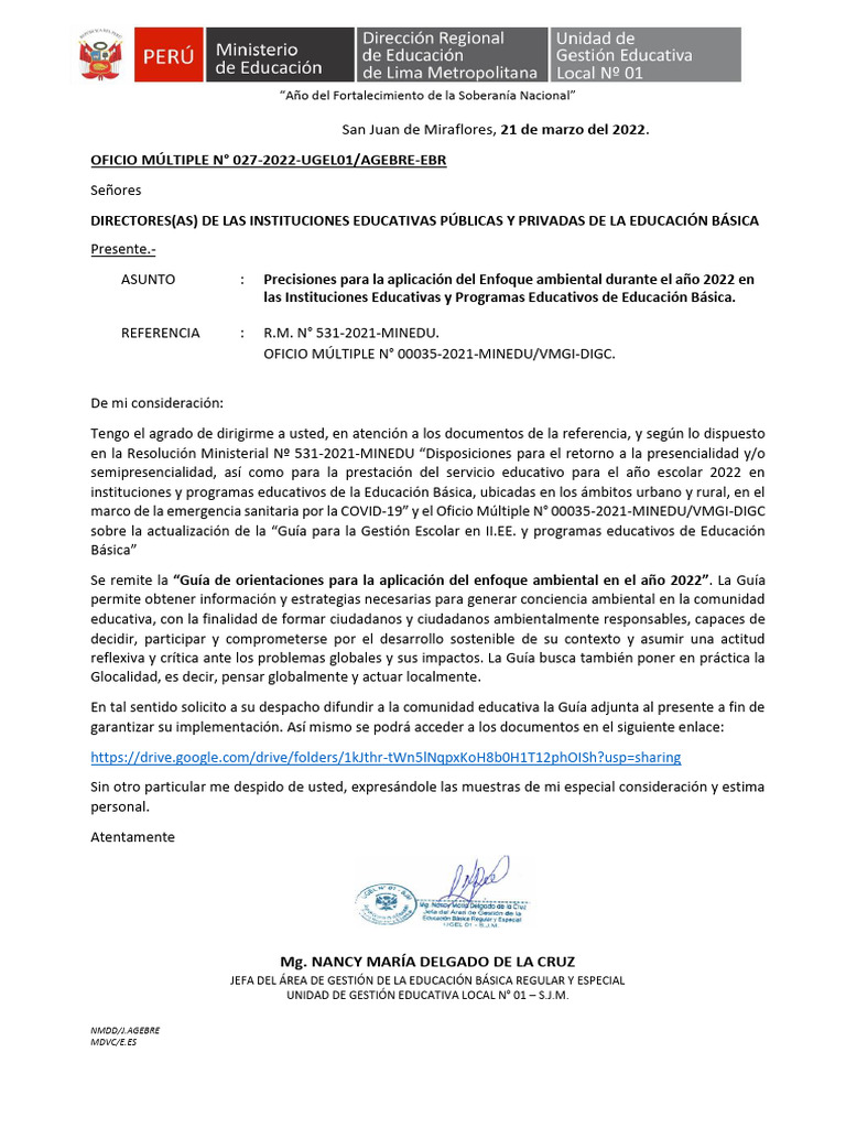 Oficio Múltiple 027-2022-Enfoque Ambiental | PDF