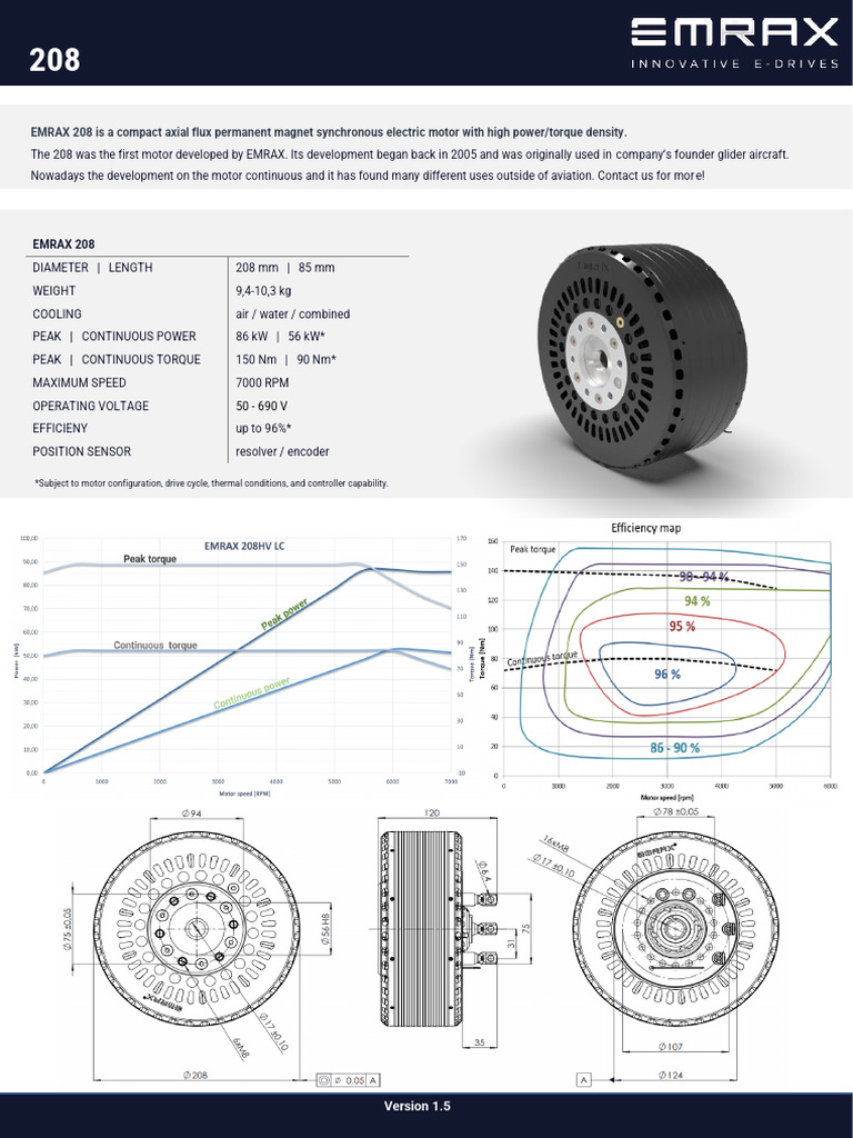 EMRAX 208 Datasheet v1.5 | PDF