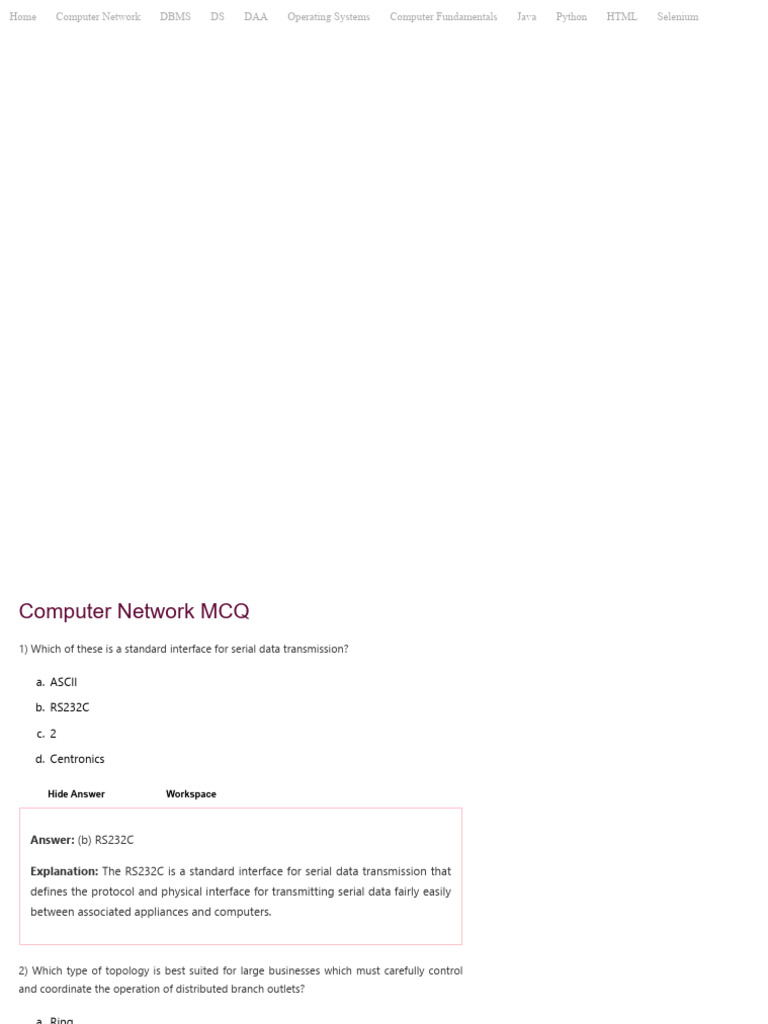 Computer Network MCQ (Multiple Choice Questions) - Javatpoint | PDF