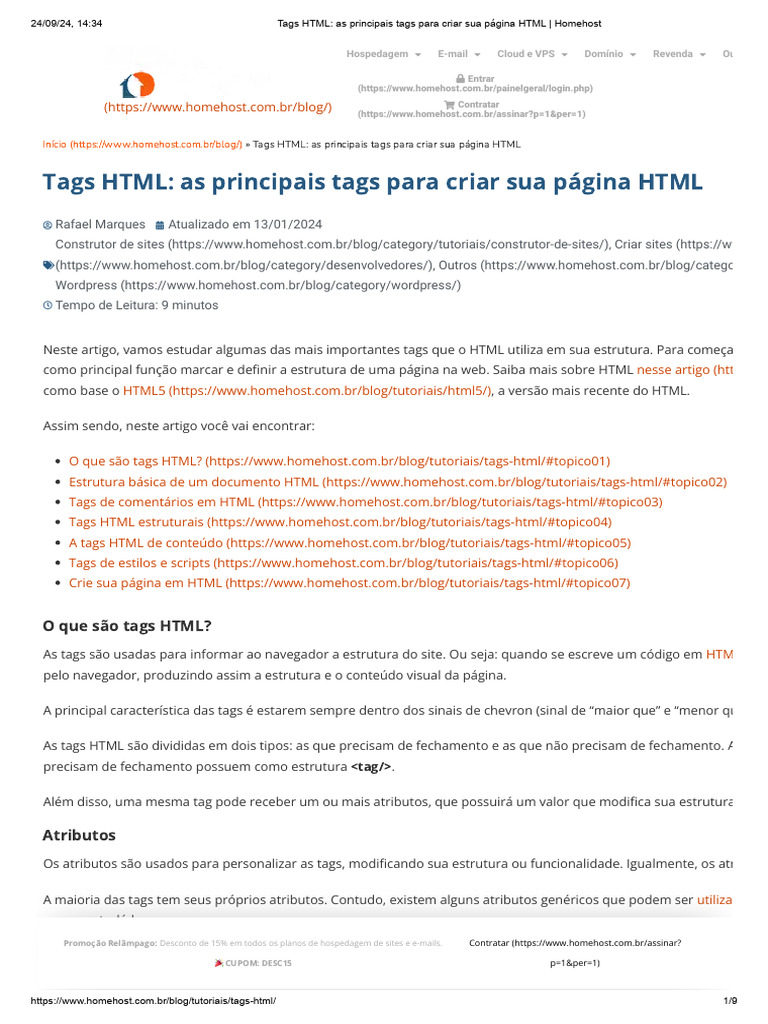 Tags HTML - As Principais Tags para Criar Sua Página HTML - Homehost | PDF