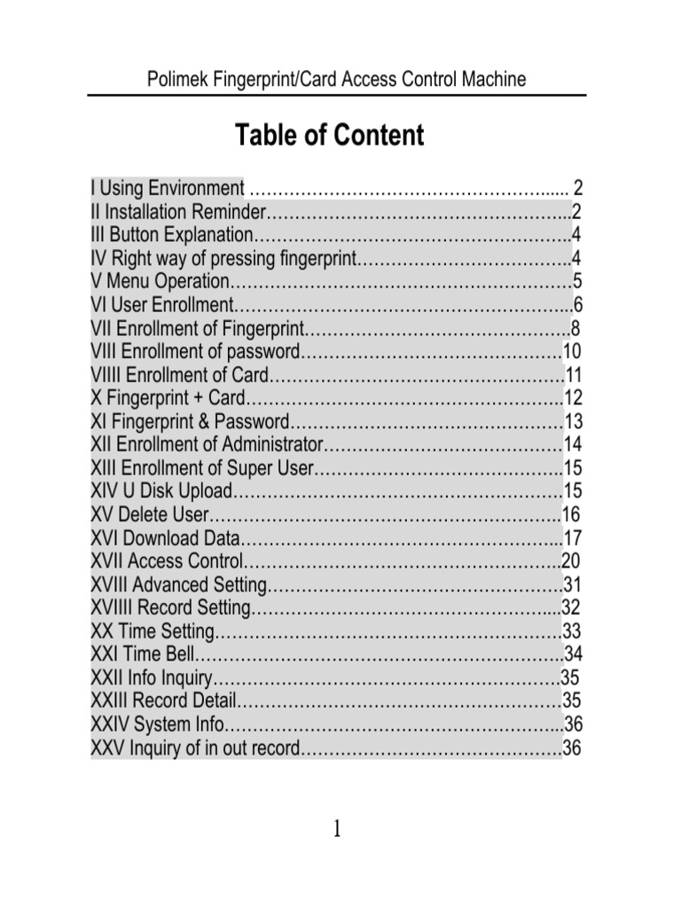 Polimek FingerprintCard Access Control Machine Manual | PDF