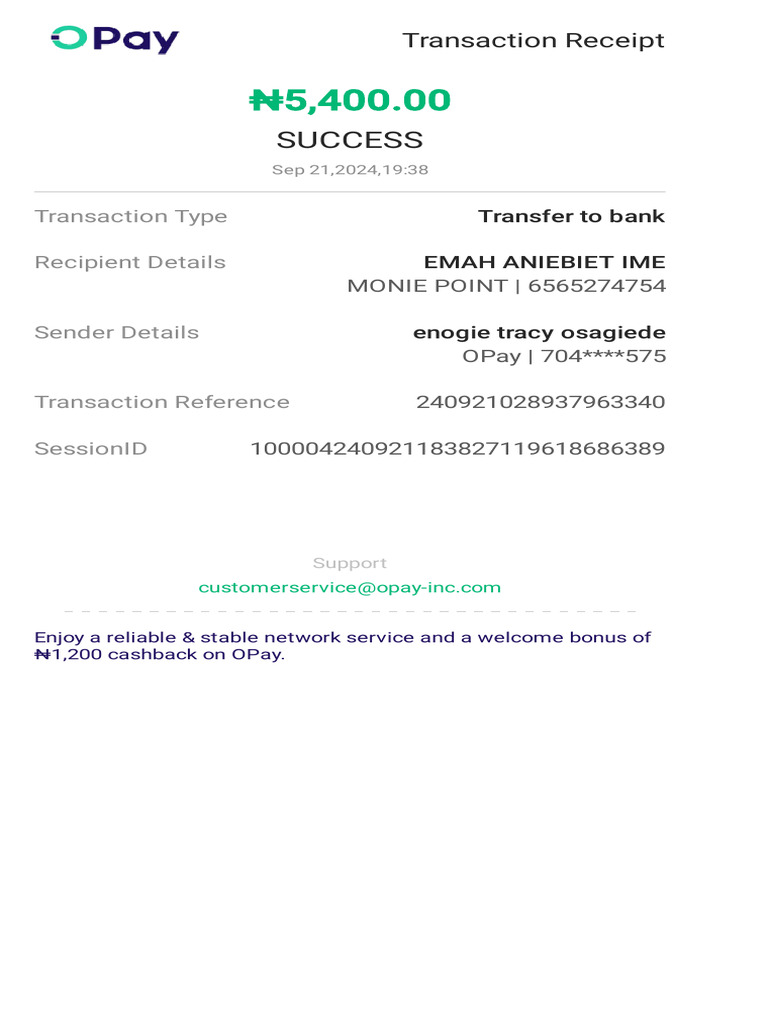 OPay Transaction Confirmation | PDF