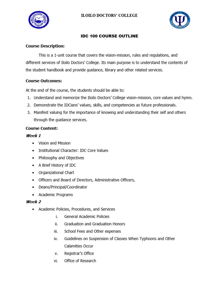 Idc 100 Course Outline | PDF