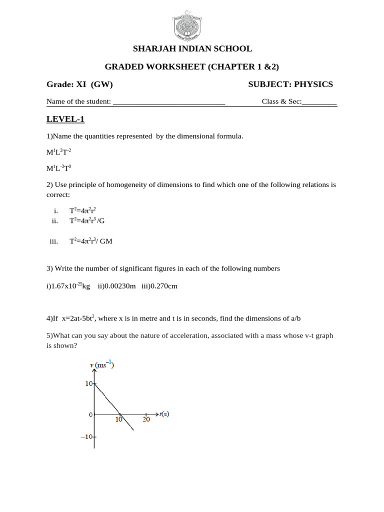 Gr.11Physics Worksheet - Chapter 1 2 (2024-2025) | PDF