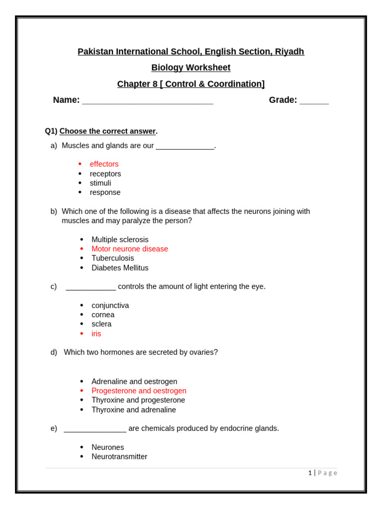 Chapter 8-WS - Answer Key | PDF