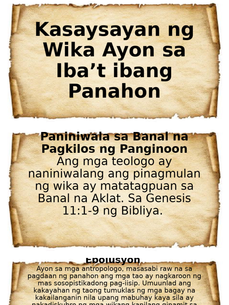 Kasaysayan NG Wika Ayon Sa Ibat Ibang Panahon WEEK 5 | PDF Kasaysayan NG Wika Ayon Sa Ibat Ibang Panahon WEEK 5 | PDF