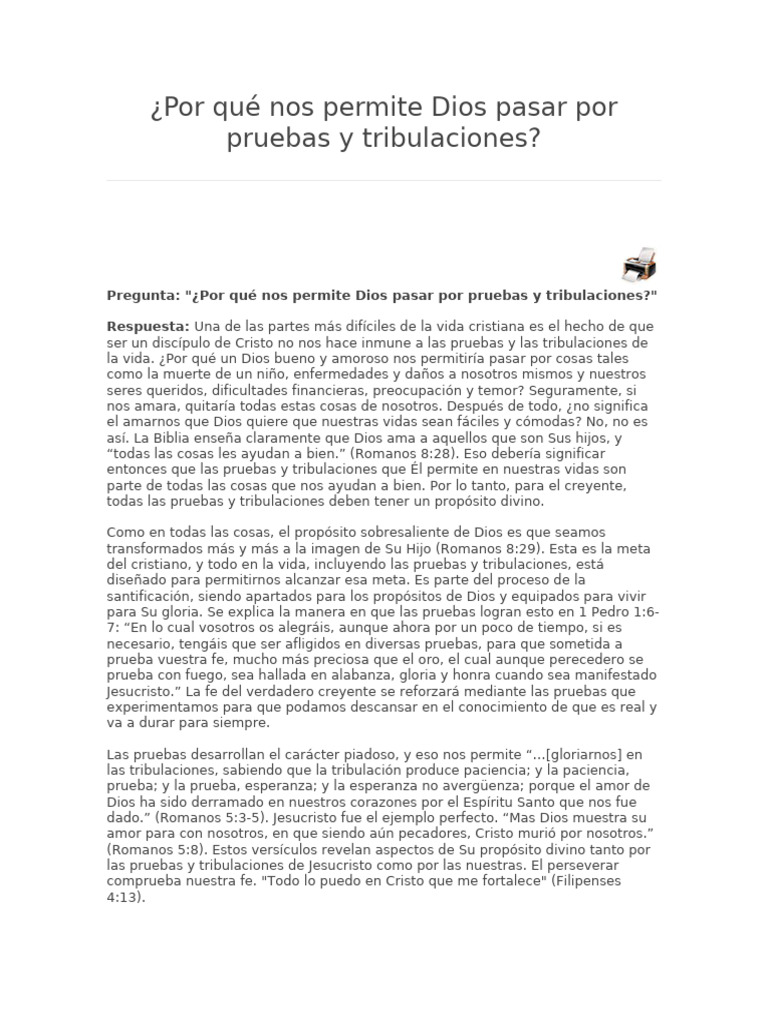 Por Qué Nos Permite Dios Pasar Por Pruebas y Tribulaciones | PDF