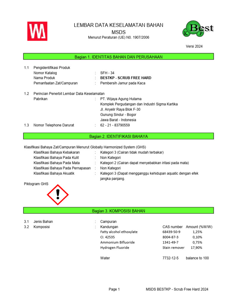 MSDS Pembersih Kaca BESTKP 2024 | PDF | Scientific Classification ...