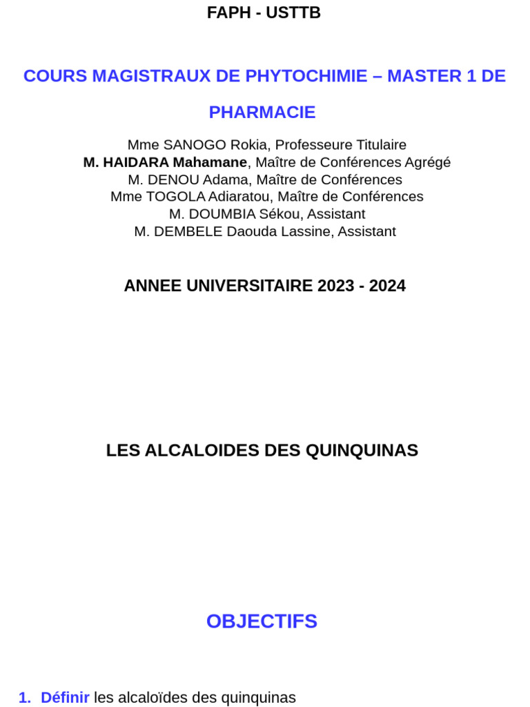 Cours 6 - Les Alcaloides Des Quinquinas | PDF
