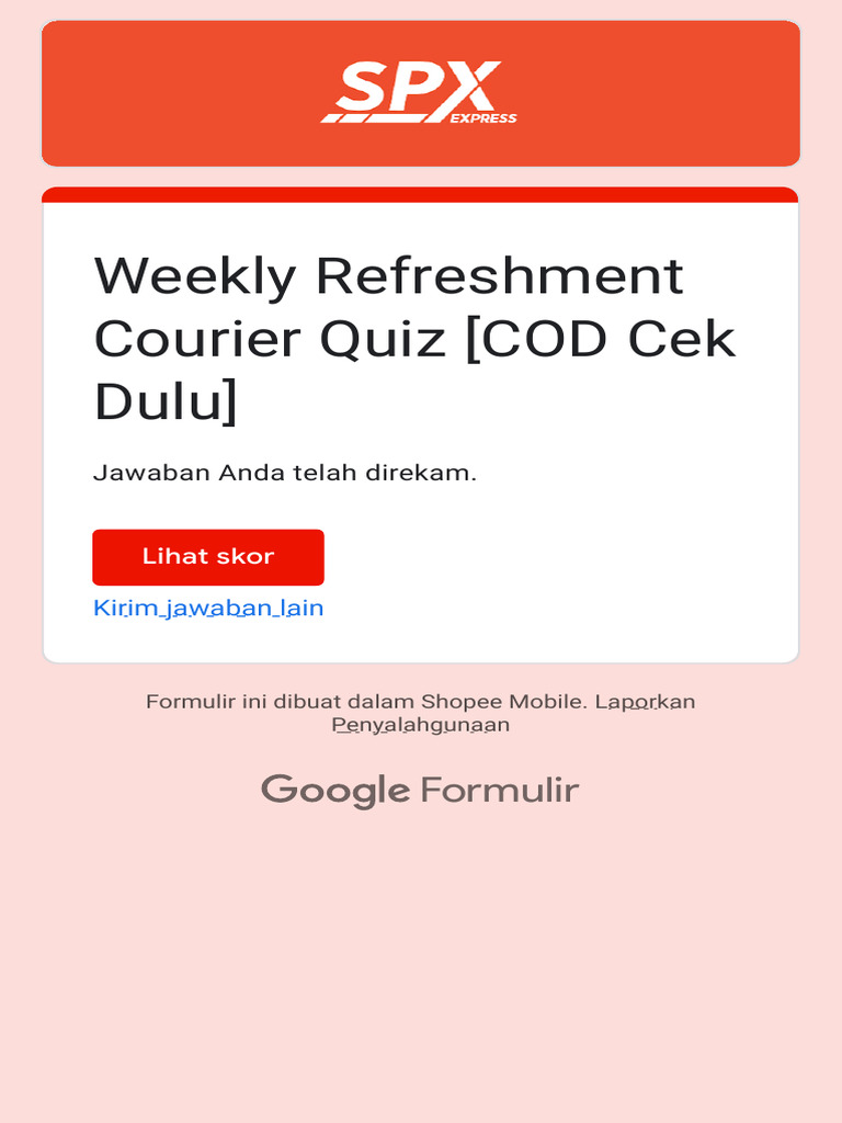 Weekly Refreshment Courier Quiz (COD Cek Dulu) | PDF