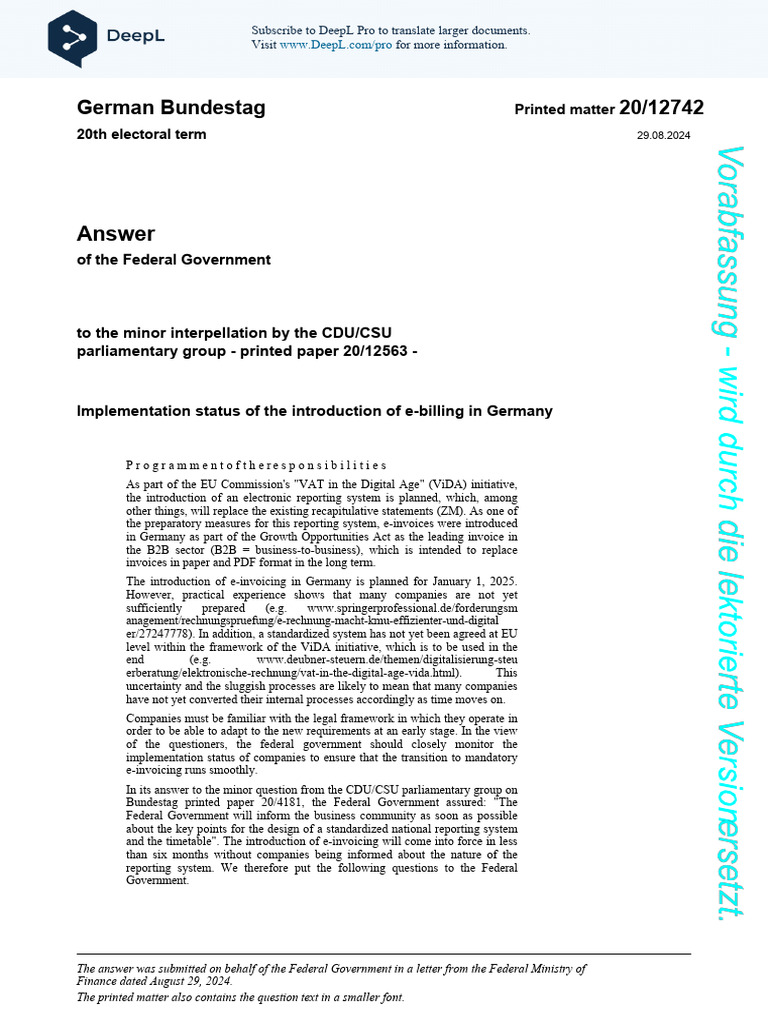 E-Invoicing Implementation in Germany 2024 | PDF | Value Added Tax ...