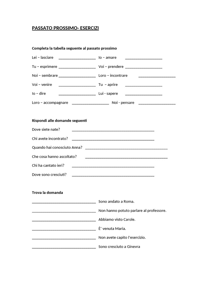 PASSATO PROSSIMO, Altri Esercizi | PDF