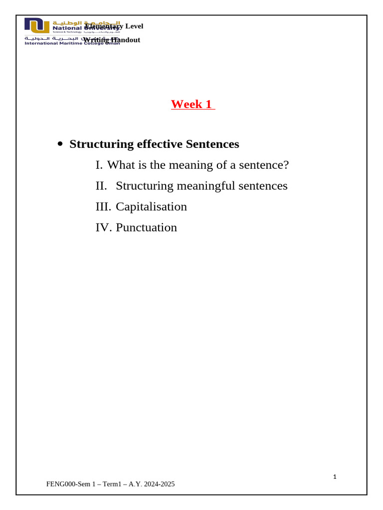 Writing Handout - Week 1 | PDF