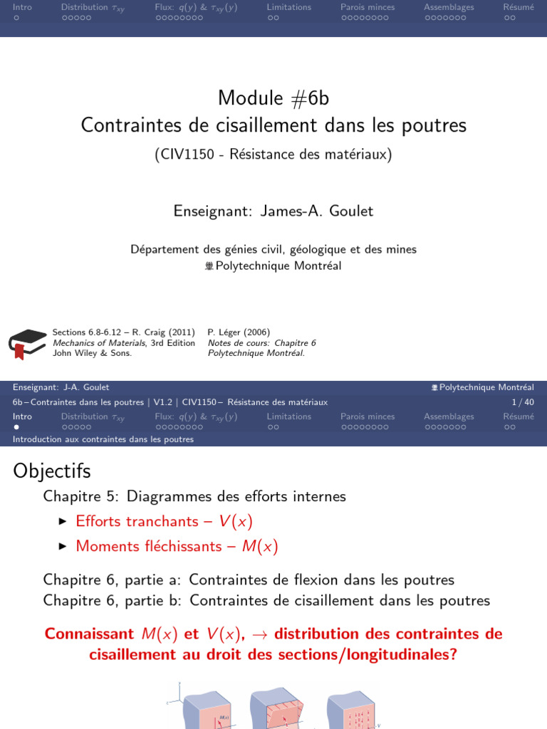 CIV1150 6b Contraintes Cisaillement | PDF