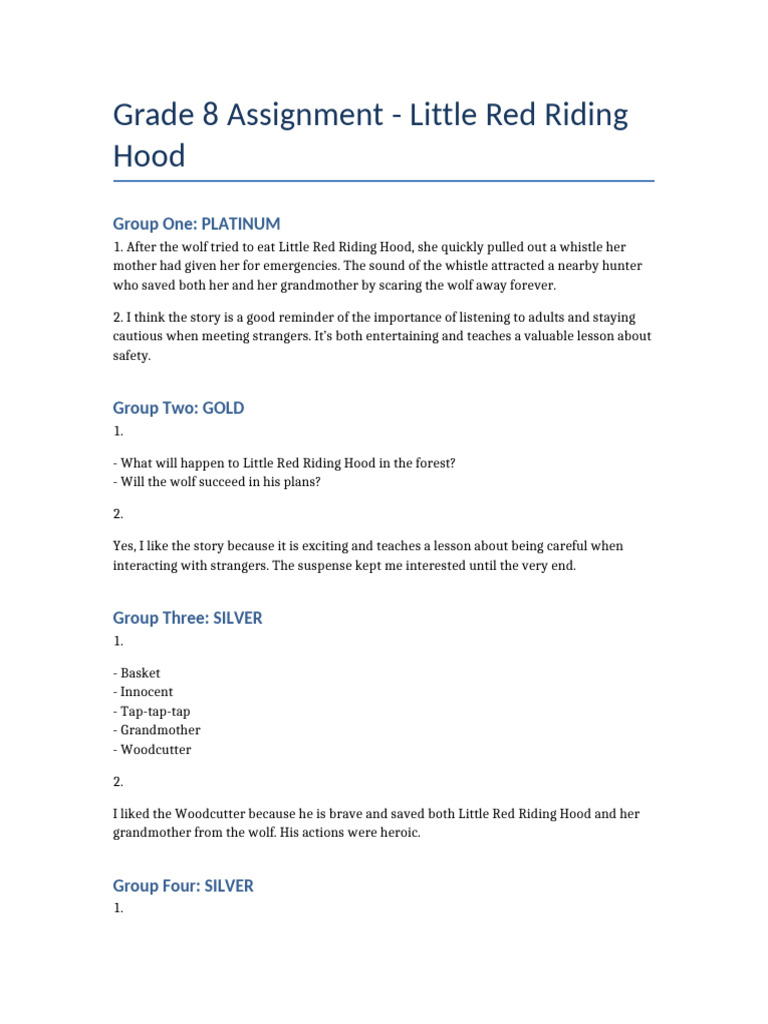Grade_8_Assignment_Little_Red_Riding_Hood | PDF