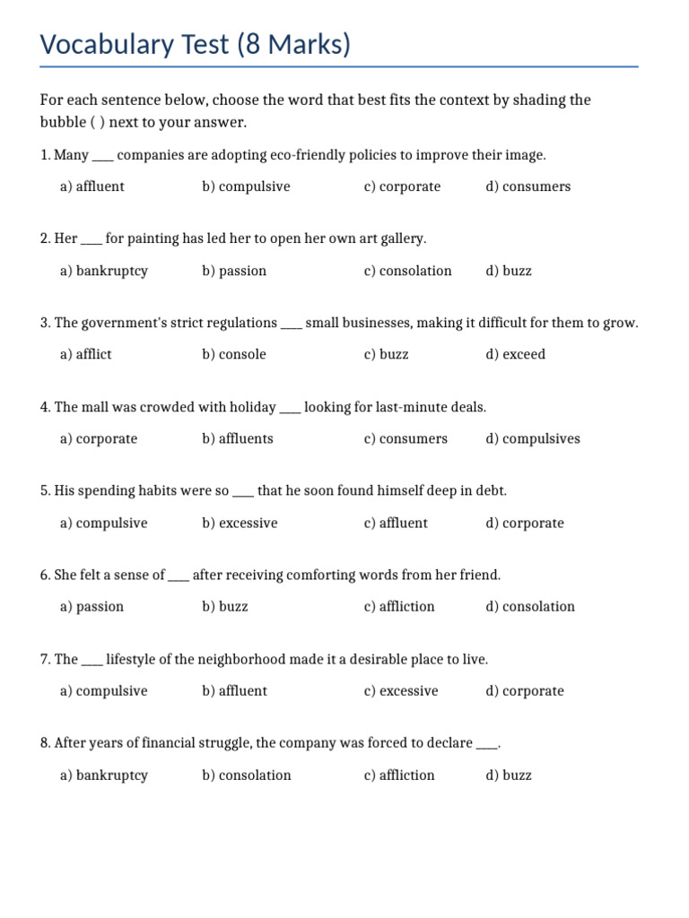 Vocabulary Test | PDF