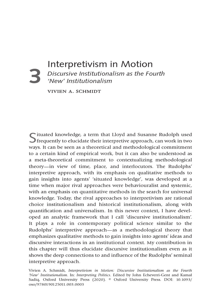 Interpretivism in Motion: Vivien A Schmidt | PDF