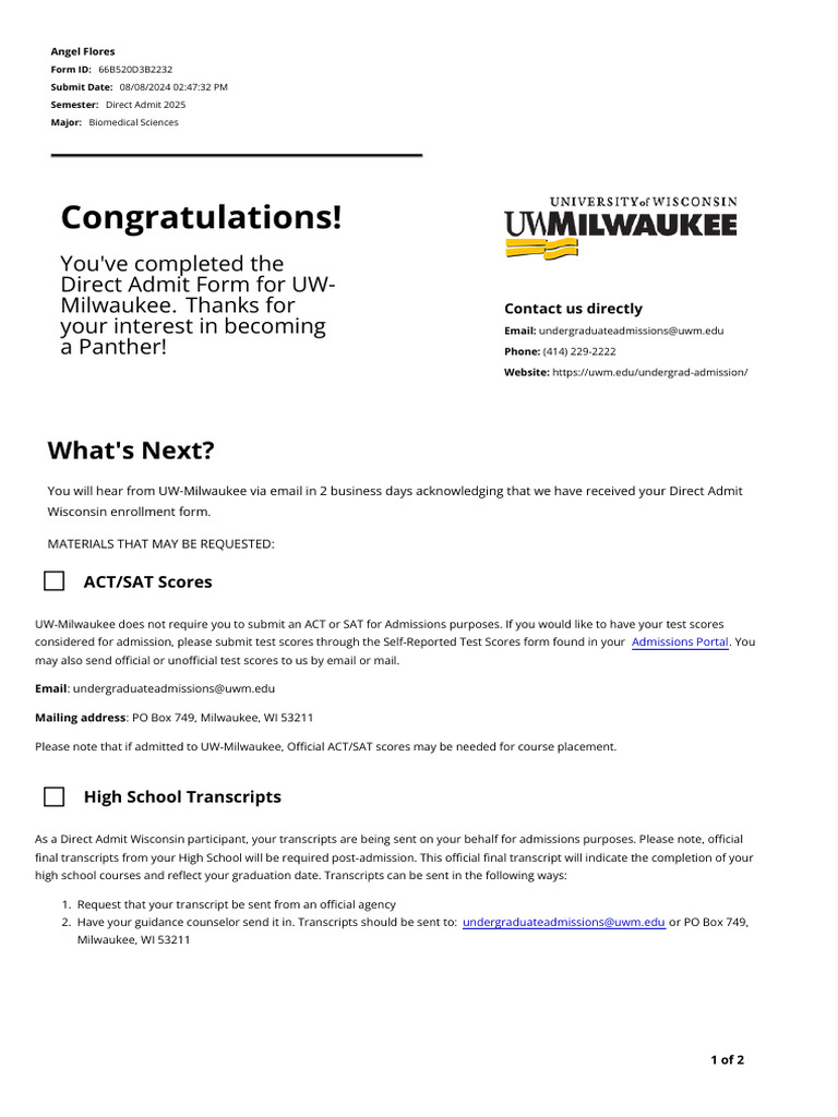 UW-Milwaukee Next Steps | PDF